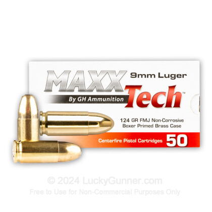 MAXXTech Brass 9mm Ammo For Sale - 124gr FMJ - 1000 Rounds
