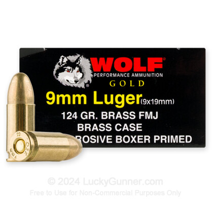 Wolf Gold 9mm Ammo For Sale - 124 Grain FMJ - 50 Rounds