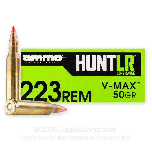 Ammo Inc. Hunt LR 223 Rem Ammo For Sale - 50 Grain V-MAX - 20 Rounds