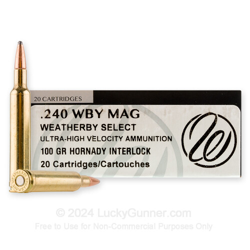 Premium 240 Weatherby Mag Ammo For Sale - 100 Grain InterLock SP ...