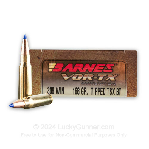 308 - 168 Grain Lead Free TTSX Polymer Tipped Barnes VOR-TX Ammunition ...