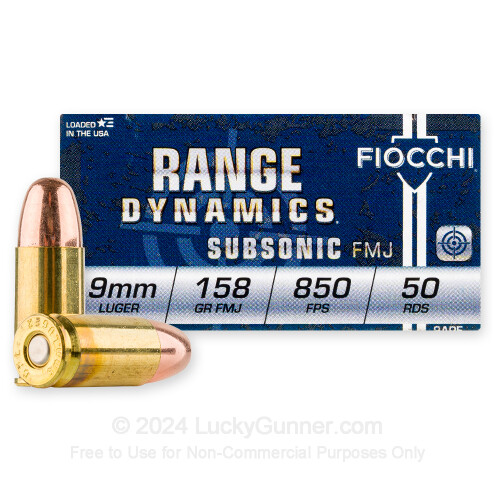 Sub Sonic 9mm Luger Ammo For Sale - 158 gr FMJ - Fiocchi Ammunition Online