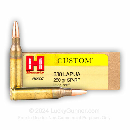 338 Lapua Ammo - Hornady Interlock 250gr Soft Point - 20 Rounds