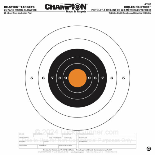 25 Yard Pistol Slow Fire Targets For Sale - 25 - 14.5" Re-Stick Targets ...