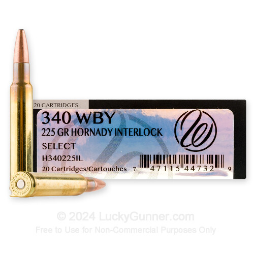Premium 340 Weatherby Mag Ammo For Sale - 225 Grain InterLock SP ...