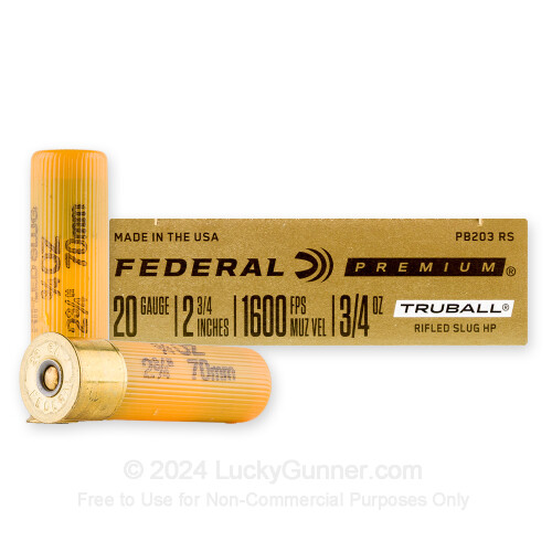 Premium 20 ga Ammo For Sale - 2-3/4" Truball HP Rifled Slug Ammunition ...