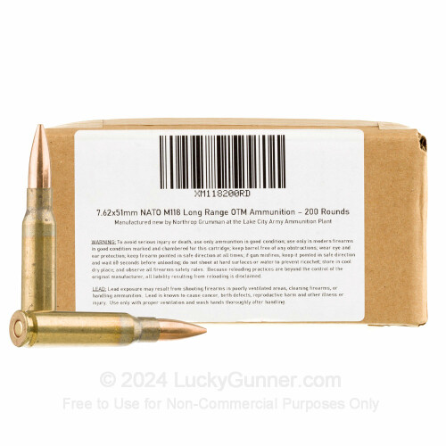 Premium 7.62x51mm 175 gr Long Range M118 Lake City Ammo - 200 Rounds