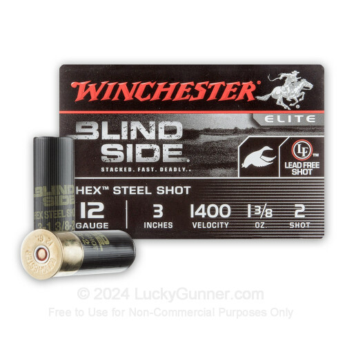 Premium 12 Gauge Ammo - Winchester Blind Side Elite Waterfowl 3" #2 Hex ...