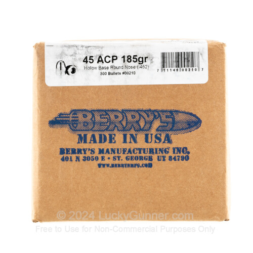 Bulk 45 ACP (.452) Bullets for Sale - 185 Grain Plated HB RN Bullets in ...