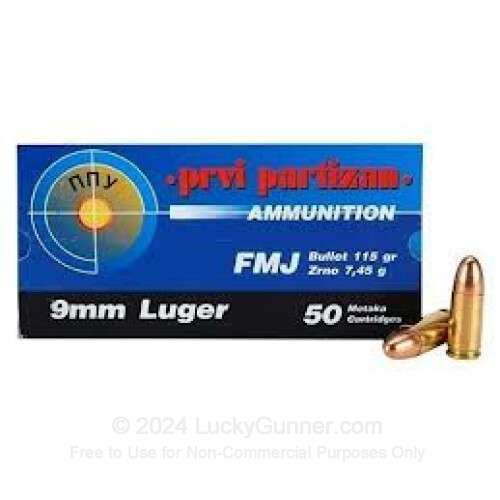 9mm Luger Ammo For Sale - 147 gr FMJ Prvi Partizan Ammunition For Sale