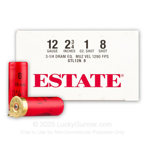 Bulk 12 Gauge Ammo - 2-3/4" Lead Shot shells - 1 oz - #8 - Estate - 25 ...
