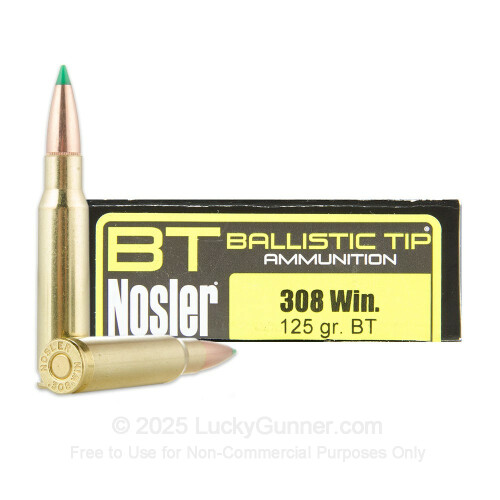 308 Win Ammo - Nosler Ballistic Tip Hunting 125gr BT - 20 Rounds