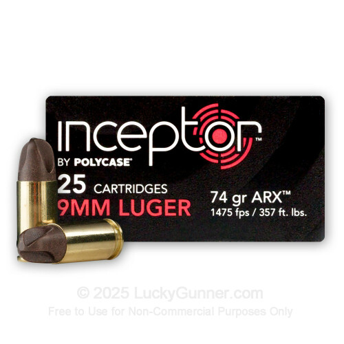 Premium 9mm Ammo For Sale Online - Polycase Inceptor 74 Grain ARX - 25 ...