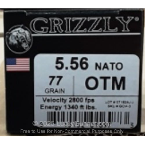 Grizzly 5.56x45 Ammo For Sale - 77 Grain OTM - 50 Rounds