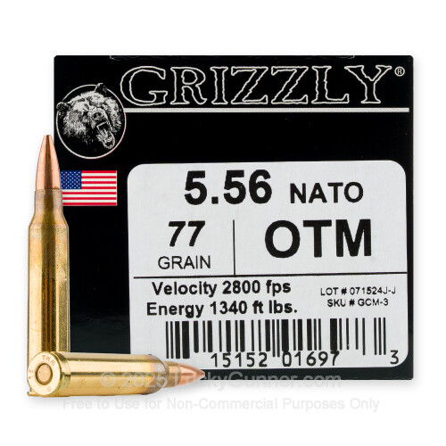 Grizzly 5.56x45 Ammo For Sale - 77 Grain OTM - 50 Rounds